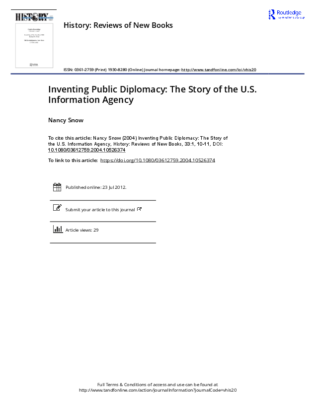 (PDF) Inventing Public Diplomacy: The Story of the U.S. Information Agency