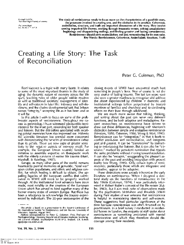 (PDF) Creating a Life Story: The Task of Reconciliation
