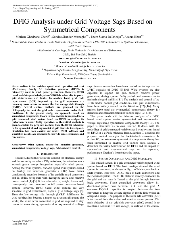 Pdf Dfig Analysis Under Grid Voltage Sags Based On Symmetrical Components