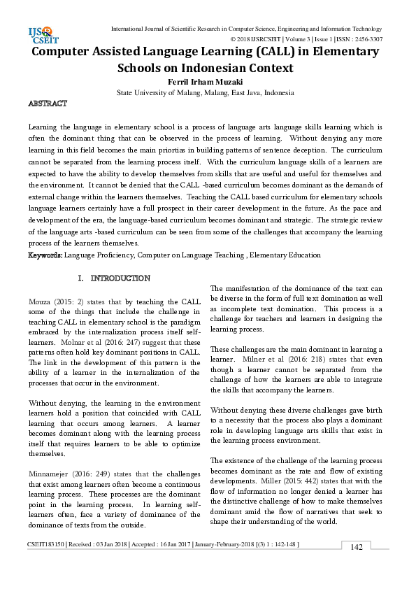 (PDF) Computer Assisted Language Learning (CALL) in Elementary Schools on Indonesian Context