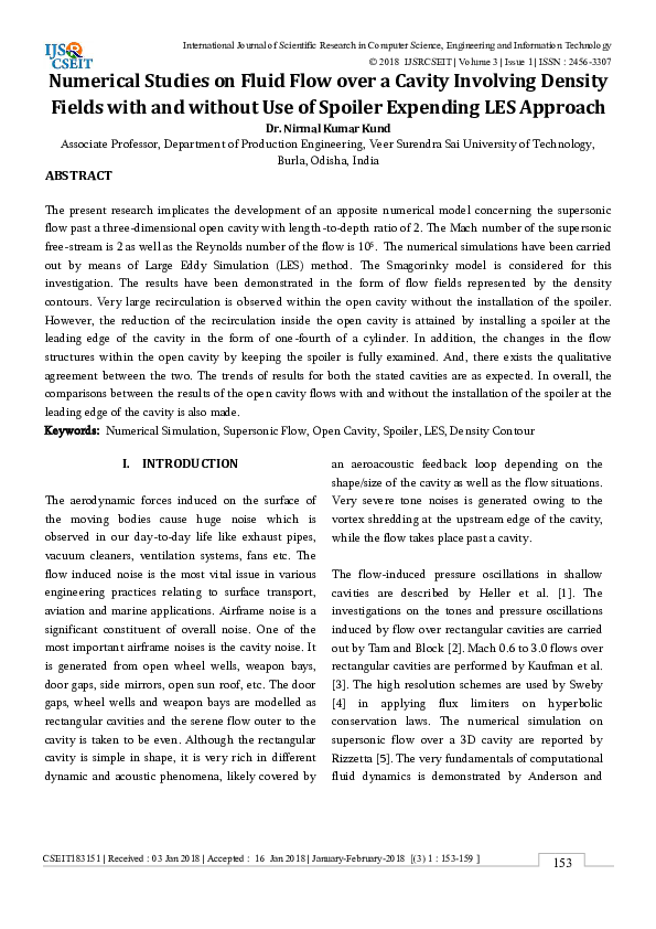 (PDF) Numerical Studies on Fluid Flow over a Cavity Involving Density ...