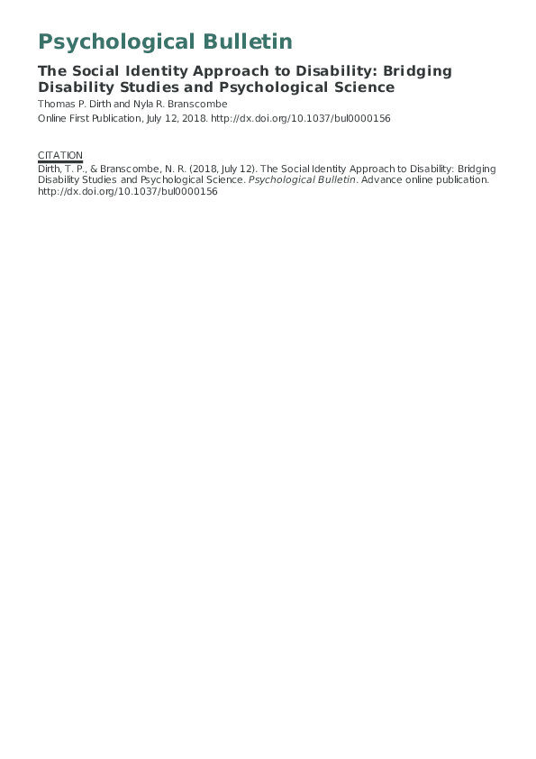 (PDF) The Social Identity Approach to Disability: Bridging Disability ...