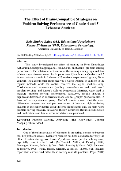 (PDF) The Effect of Brain-Compatible Strategies on Problem Solving ...