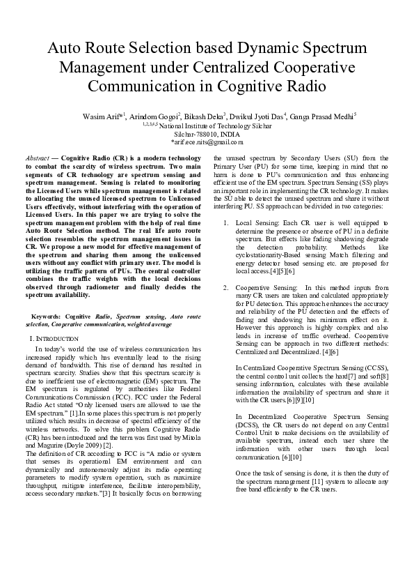 (PDF) Auto Route Selection based Dynamic Spectrum Management under ...