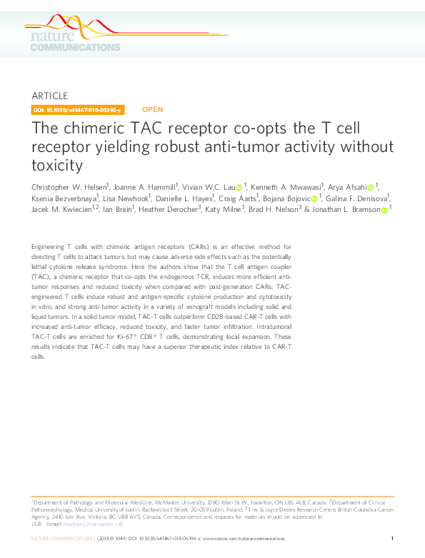 (PDF) The chimeric TAC receptor co-opts the T cell receptor yielding ...