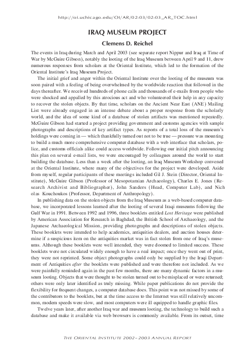 (PDF) IRAQ MUSEUM PROJECT (2003)