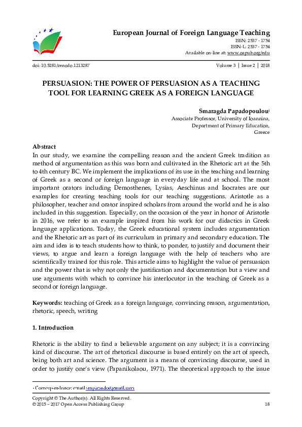 (PDF) European Journal of Foreign Language Teaching PERSUASION: THE POWER OF PERSUASION AS A ...