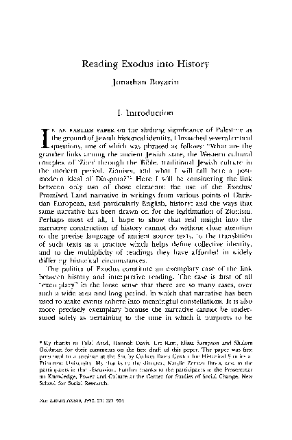 (PDF) Jonathan Boyarin, “Reading Exodus Into History,” New Literary ...