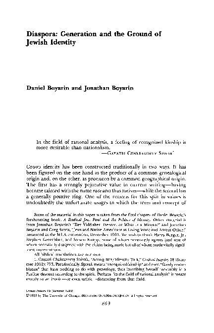 (PDF) Daniel Boyarin and Jonathan Boyarin, “Diaspora: Generation and ...