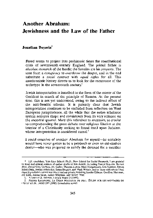 (PDF) Jonathan Boyarin, “Another Abraham: Jewishness and the Law of the ...
