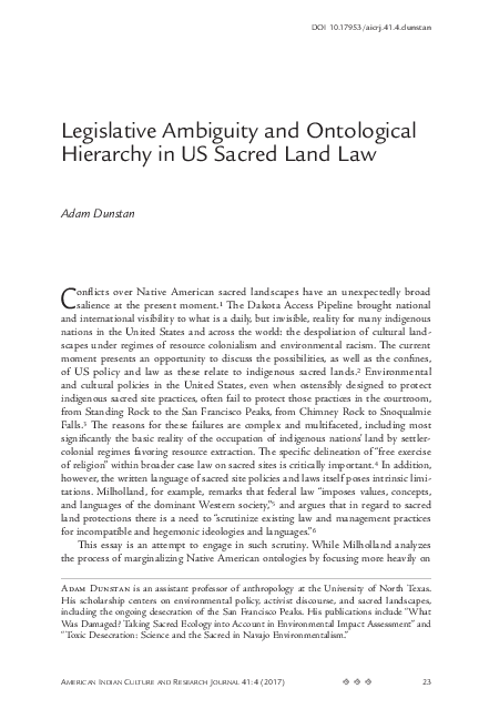 (PDF) Legislative Ambiguity and Ontological Hierarchy in US Sacred Land ...