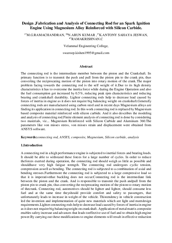 (PDF) Design ,Fabrication and Analysis of Connecting Rod for an Spark ...