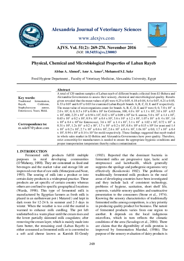 (PDF) Physical, Chemical and Microbiological Properties of Laban Rayeb