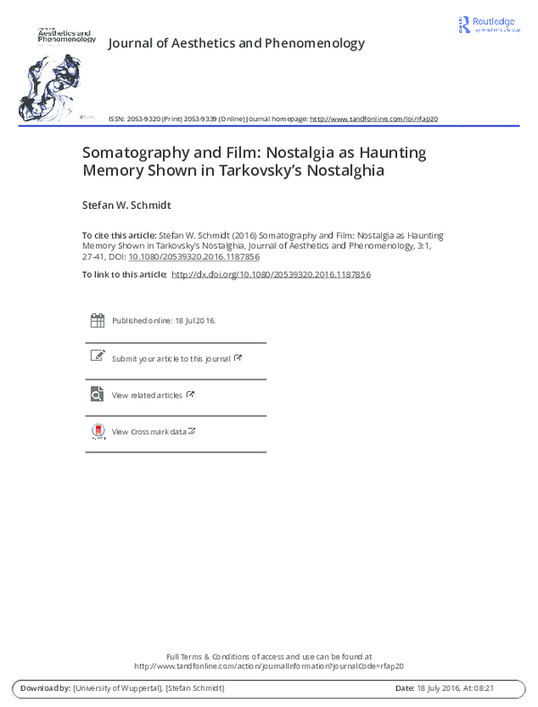 (PDF) Somatography and Film: Nostalgia as Haunting Memory Shown in Tarkovsky's Nostalghia