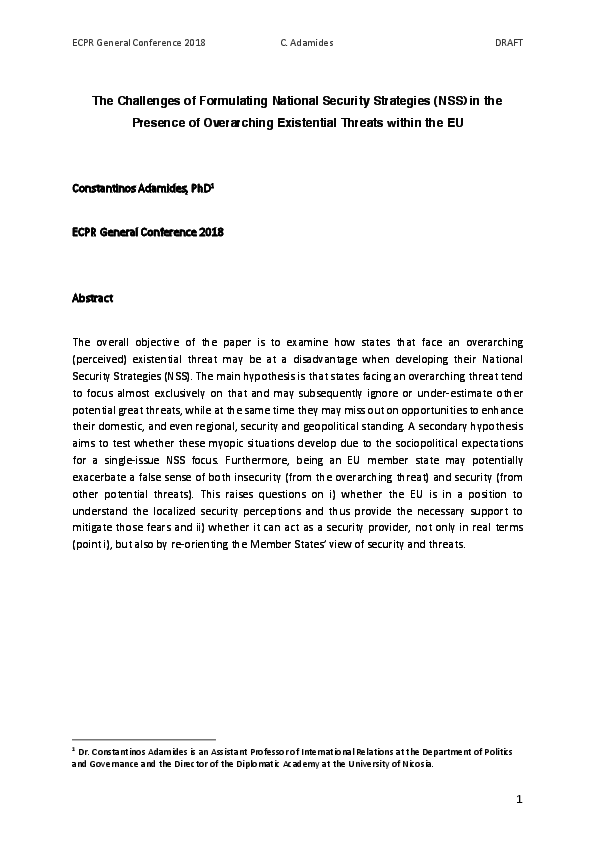 Pdf The Challenges Of Formulating National Security Strategies Nss