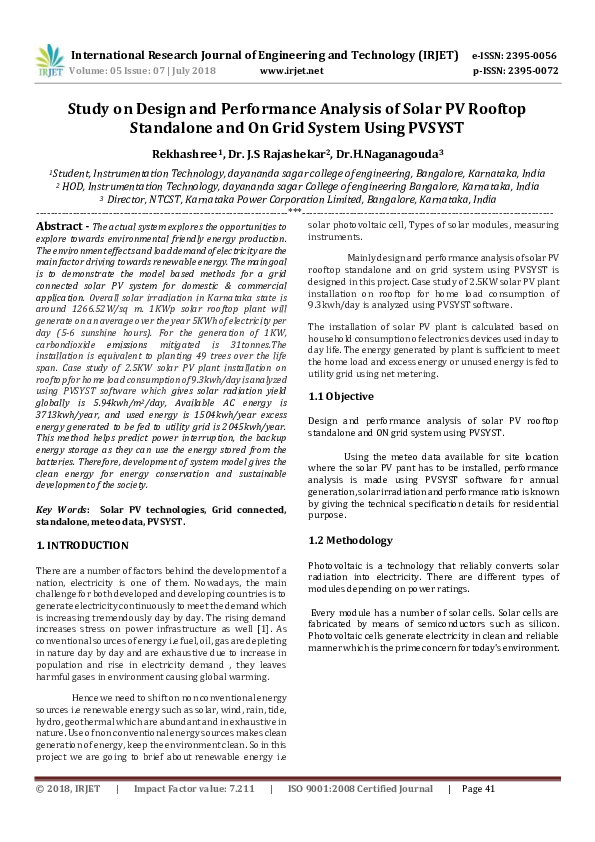 (PDF) IRJET- Study on Design and Performance Analysis of Solar PV ...