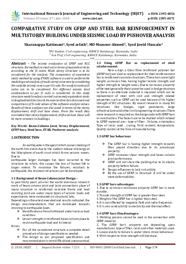 (PDF) IRJET- COMPARATIVE STUDY ON GFRP AND STEEL BAR REINFORCEMENT IN ...