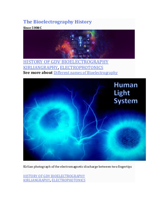 (DOC) History of the Bioelectrography (UPD 2018)