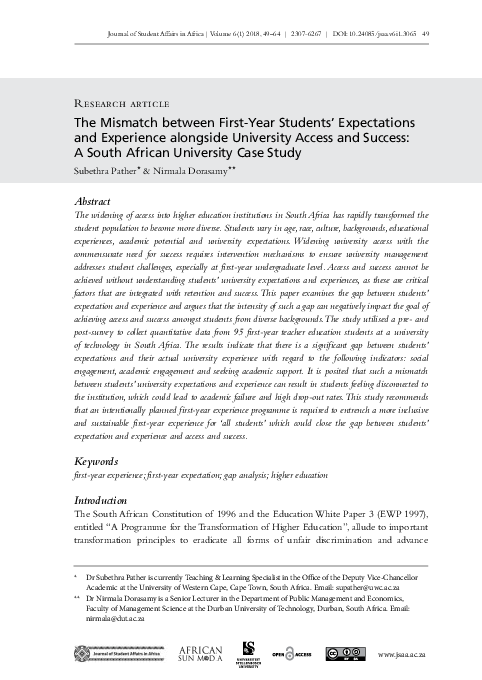 (PDF) The Mismatch between First-Year Students’ Expectations and ...
