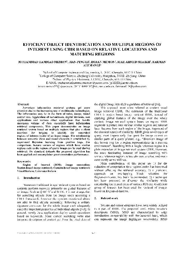 (PDF) EFFICIENT OBJECT IDENTIFICATION AND MULTIPLE REGIONS OF INTEREST USING CBIR BASED ON ...