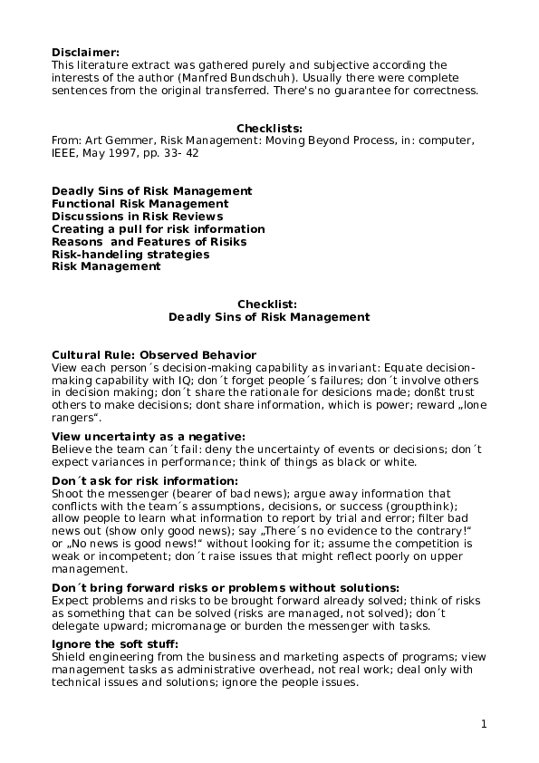 (PDF) Risk Management Checklists