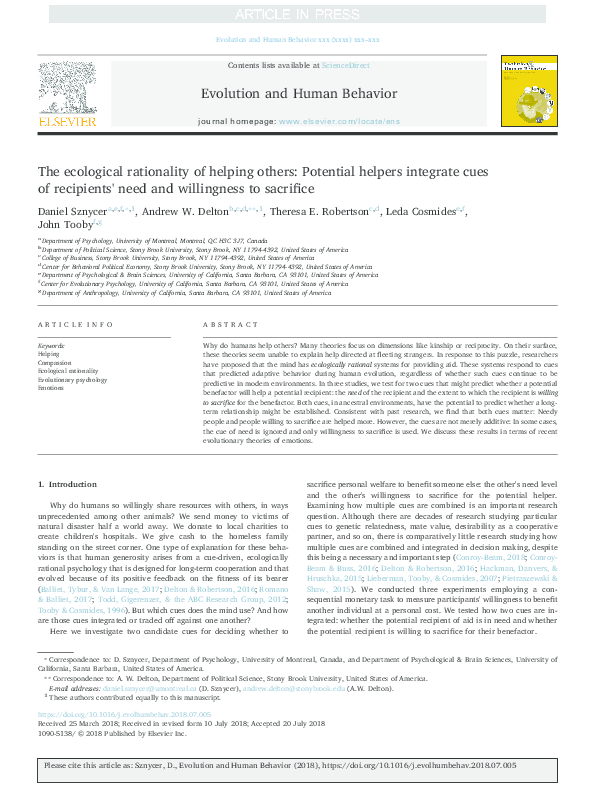 (PDF) The ecological rationality of helping others: Potential helpers ...