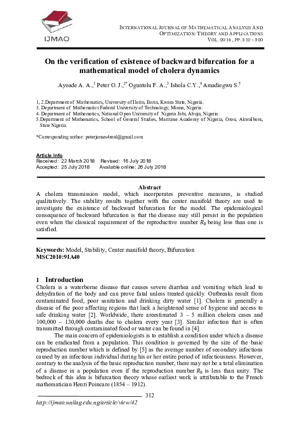 Pdf On The Verification Of Existence Of Backward Bifurcation For A Mathematical Model Of