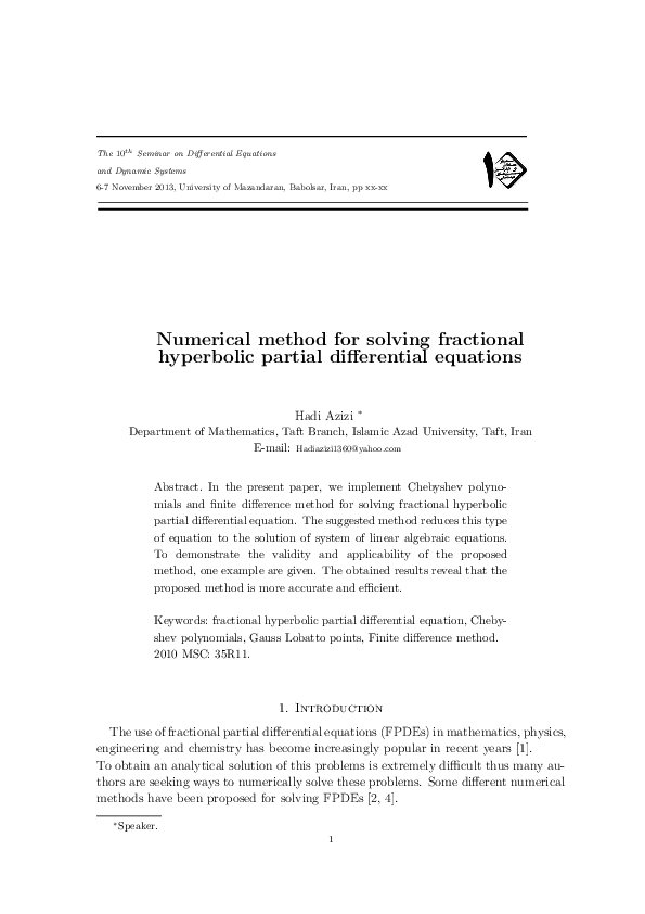 Pdf Numerical Method For Solving Fractional