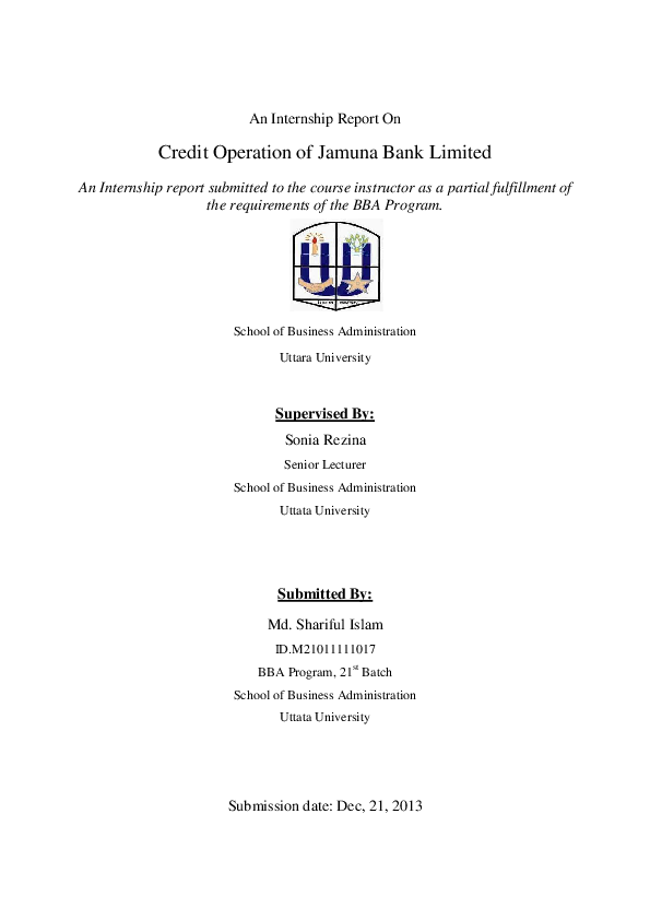 (PDF) An Internship Report On Credit Operation of Jamuna Bank Limited