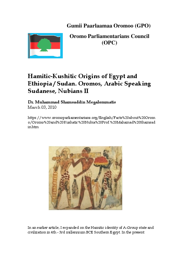 (DOC) Hamitic-Kushitic Origins of Egypt and Ethiopia / Sudan. Oromos ...