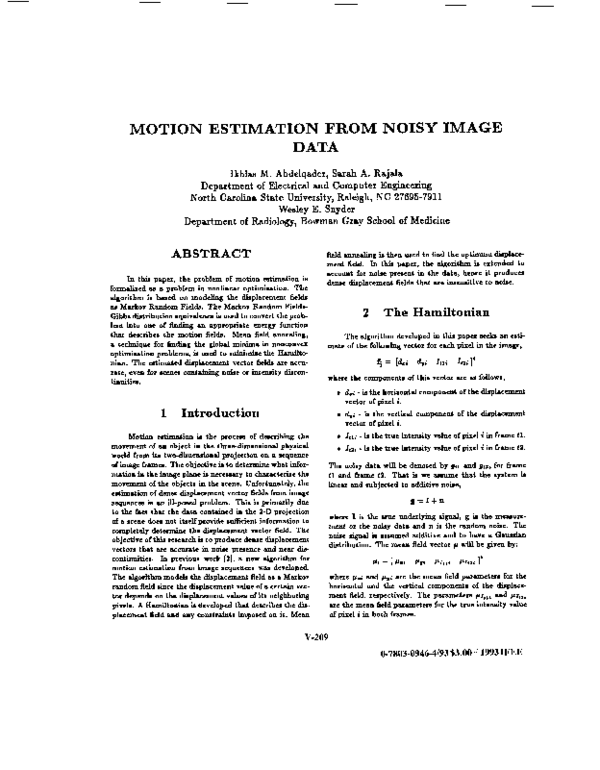 (PDF) Accurate Motion Estimation from Noisy Data