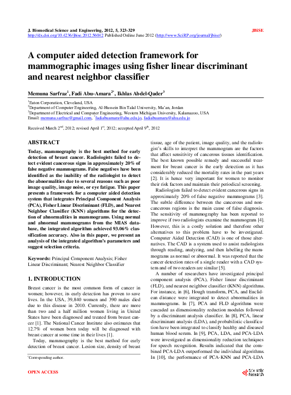 Pdf A Computer Aided Detection Framework For Mammographic Images