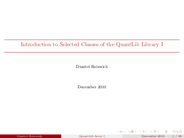 (PDF) Introduction to Selected Classes of the QuantLib Library I