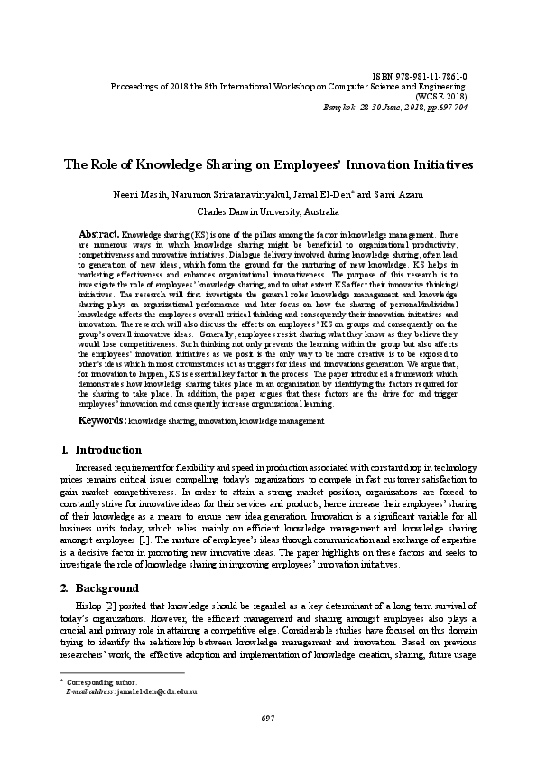 (PDF) The Role of Knowledge Sharing on Employees' Innovation Initiatives