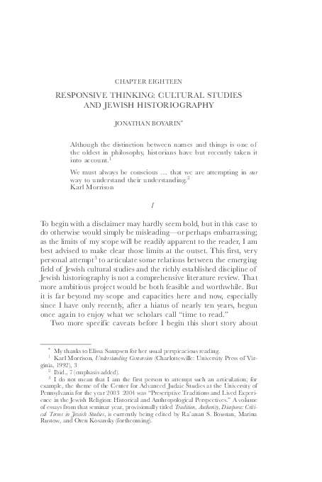 (PDF) Jonathan Boyarin, “Responsive Thinking: Cultural Studies and ...