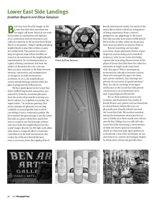 (PDF) Jonathan Boyarin and Elissa Sampson, “Lower East Side Landings ...
