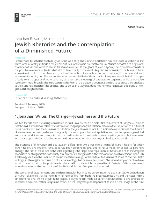 (PDF) Jonathan Boyarin and Martin Land, “Jewish Rhetorics and the ...