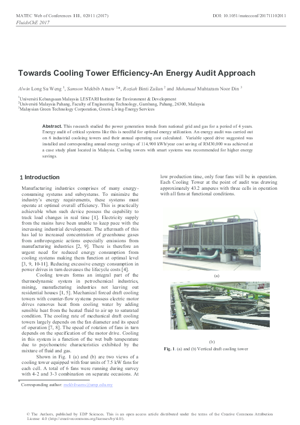 (PDF) TOWARDS COOLING TOWER EFFICIENCY- AN ENERGY AUDIT APPROACH