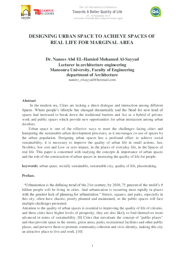 (PDF) DESIGNING URBAN SPACE TO ACHIEVE SPACES OF REAL LIFE FOR MARGINAL ...