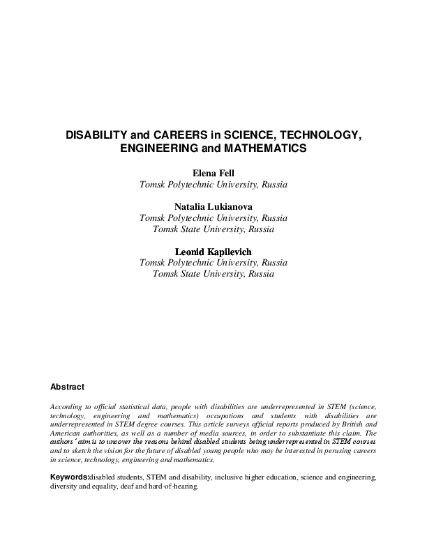 (DOC) DISABILITY and CAREERS in SCIENCE, TECHNOLOGY, ENGINEERING and ...