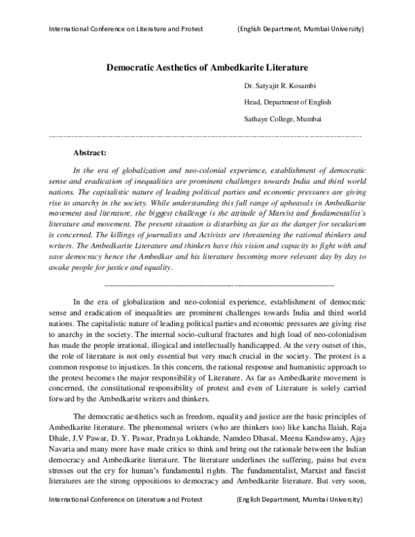 (DOC) Democratic Aesthetics of Ambedkarite Literature