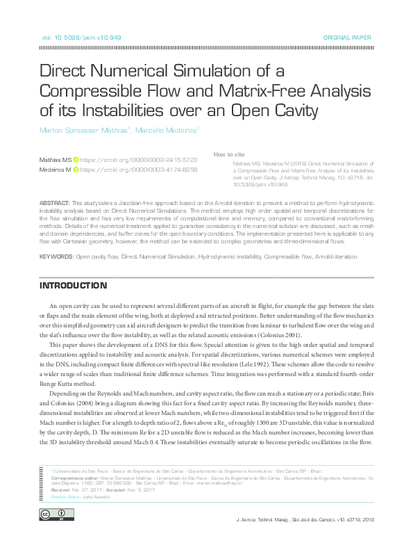 Pdf Direct Numerical Simulation Of A Compressible Flow And Matrix