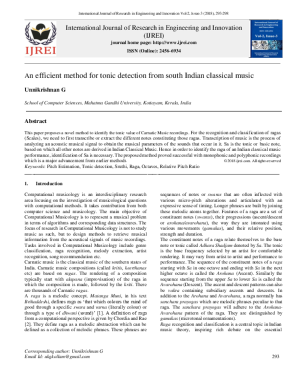 (PDF) An efficient method for tonic detection from south Indian ...