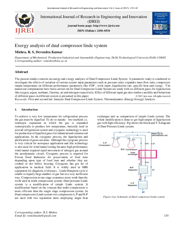 (PDF) Exergy analysis of dual compressor linde system