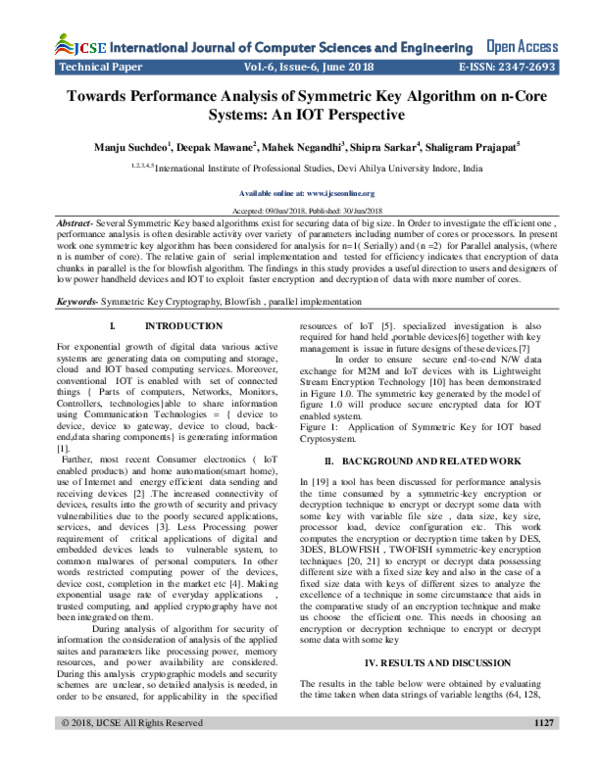 Pdf Towards Performance Analysis Of Symmetric Key Algorithm On N Core