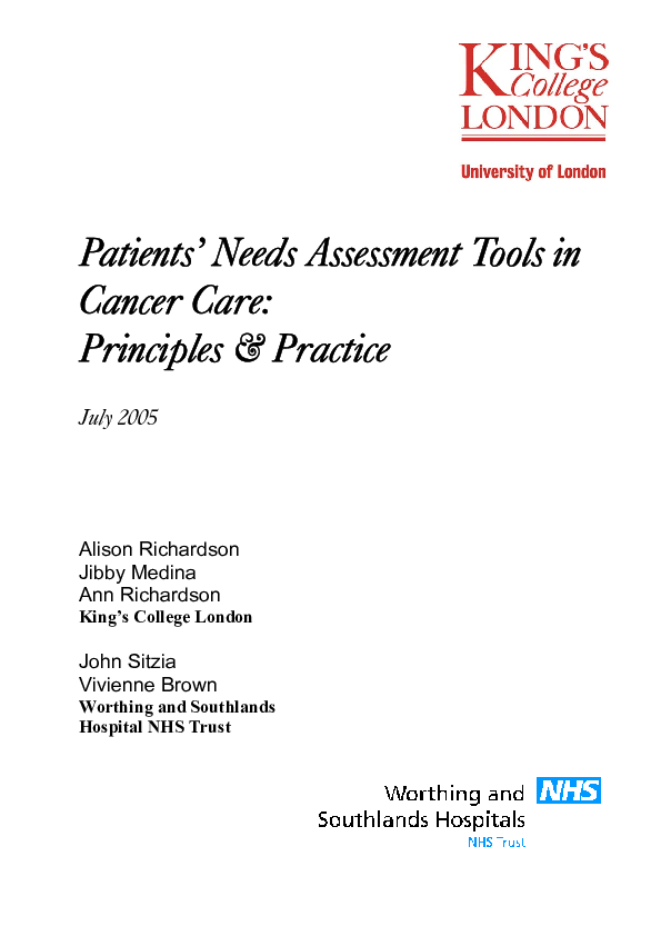 (PDF) Assessing Patient Needs in Cancer Care