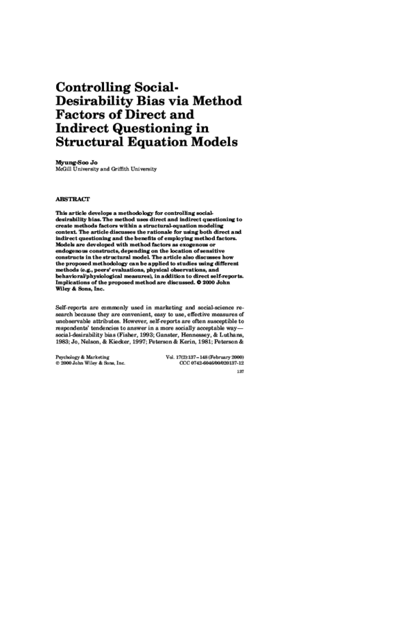 (PDF) Controlling social-desirability bias via method factors of direct and indirect questioning ...