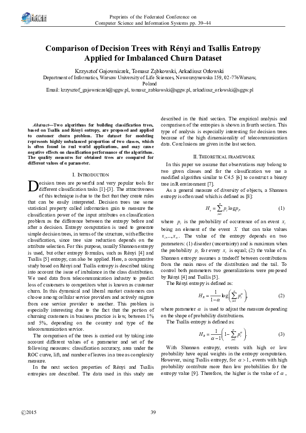 (PDF) Decision Trees with Renyi & Tsallis Entropy