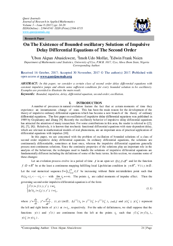 Pdf On The Existence Of Bounded Oscillatory Solutions Of Impulsive Delay Differential