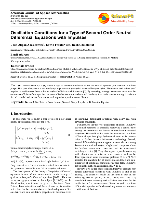 Pdf Oscillation Conditions For A Type Of Second Order Neutral Differential Equations With